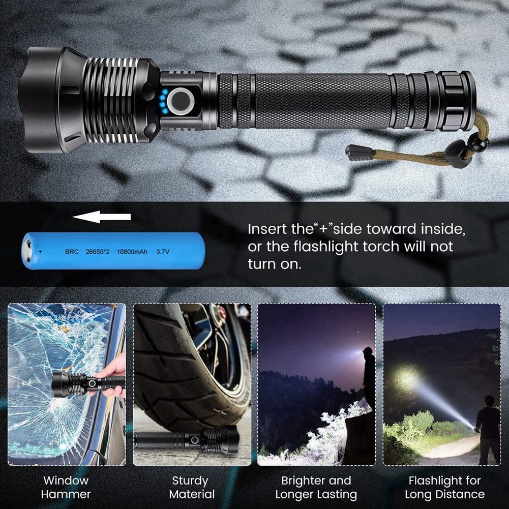 Super Bright Rechargeable LED Flashlights,5000 Lumens XHP70.2 LED ...