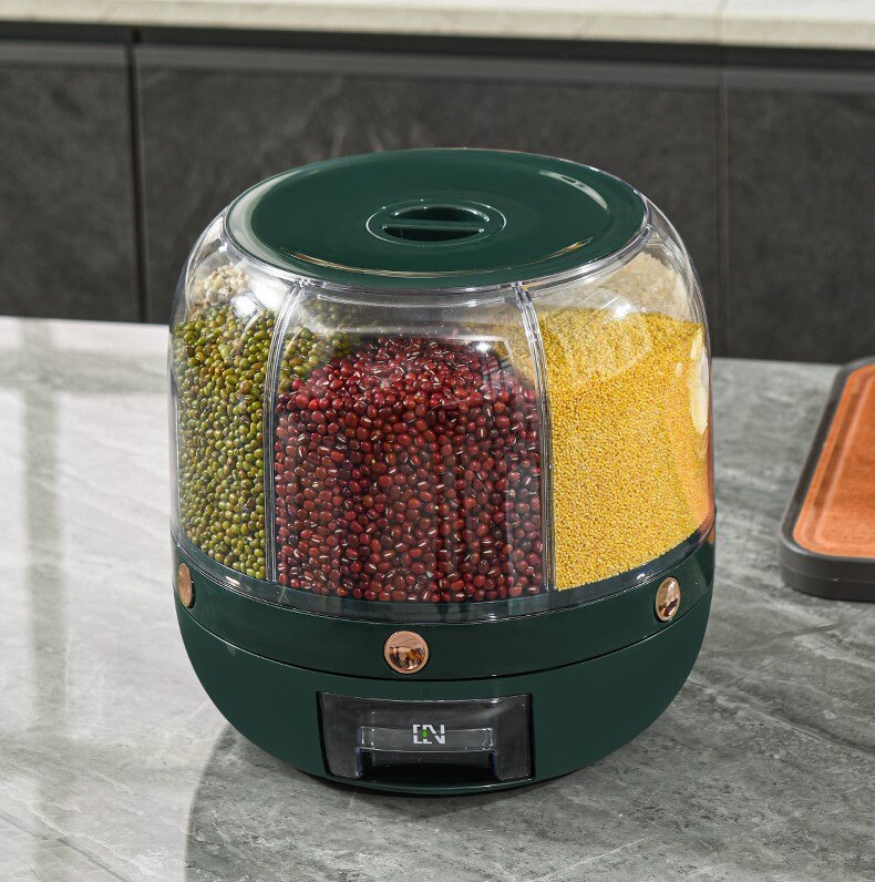 360 Degree Rotating 6-grid Rice Dispenser Sealed Dry Grain Bucket ...