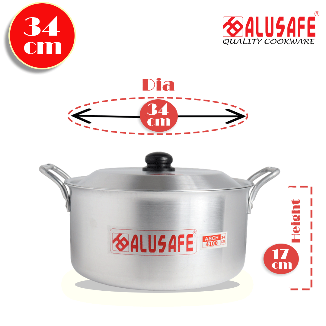 Alusafe Aluminium Casserole with lid 34 cm (34*17 cm) | Daraz.com.bd