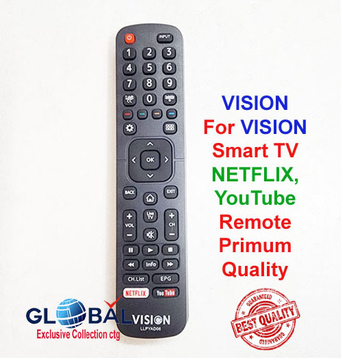 Remote Control For VISION Android Smart Led TV Remote, Youtube, Netflix ...