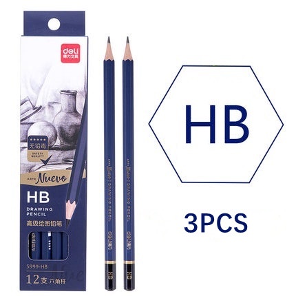 Deli 3Pcs Artist Sketching Graphite Pencils 3H 2H H HB B 2B 3B 4B 5B 6B ...