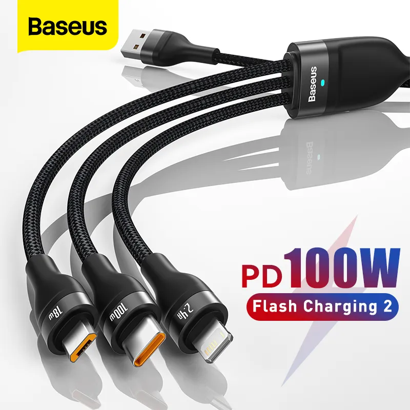 Baseus 3 in 1 USB Type C Cable 100W Fast Charging Data Cable for iPhone ...