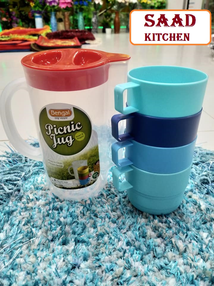 Plastic Jug & Cup Set Multi color 5 Pcs Set. Plastic Jug With ...