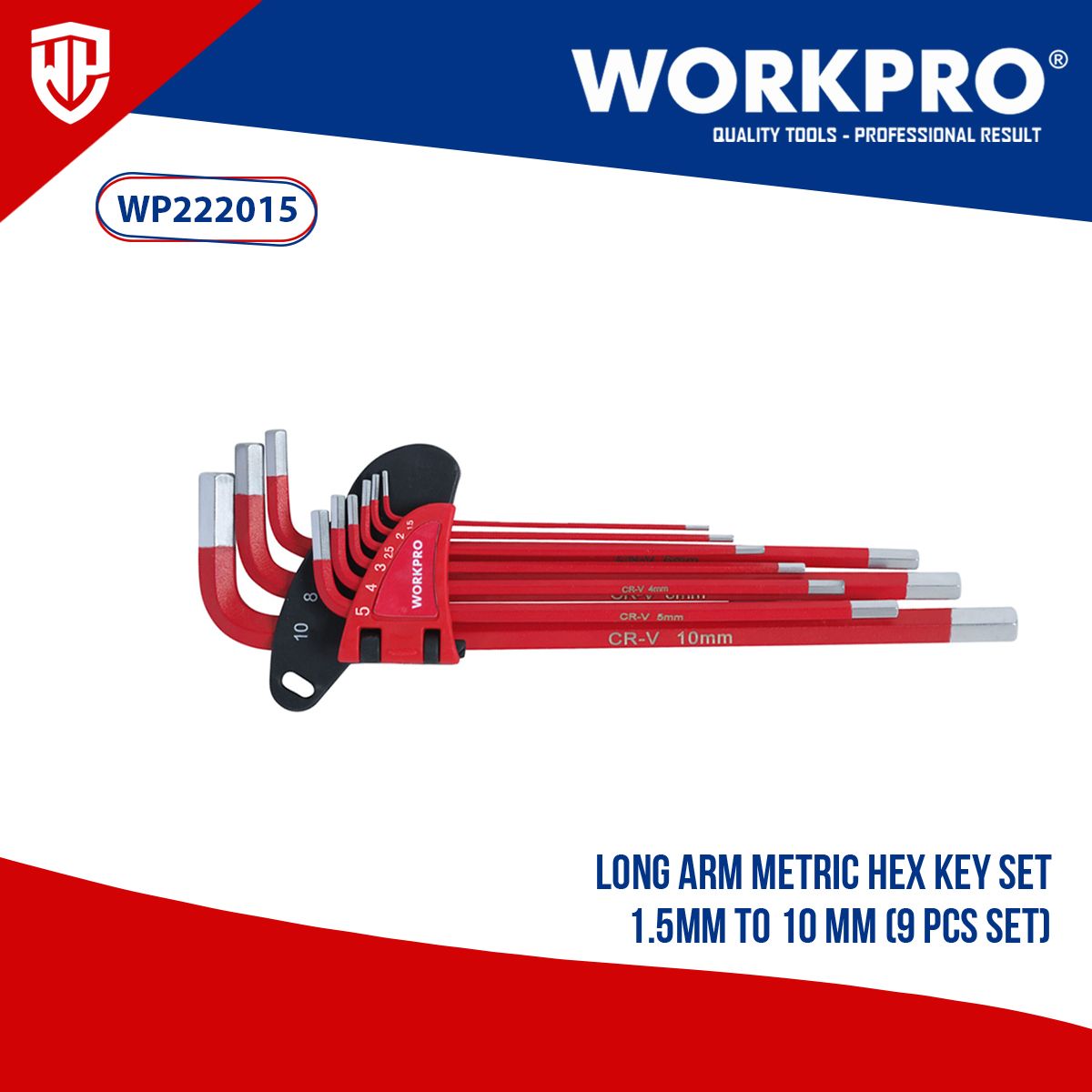 Workpro 9 Pcs Long Arm Allen Key Metric Point Key Set 1.5mm to 10mm | Daraz.com.bd