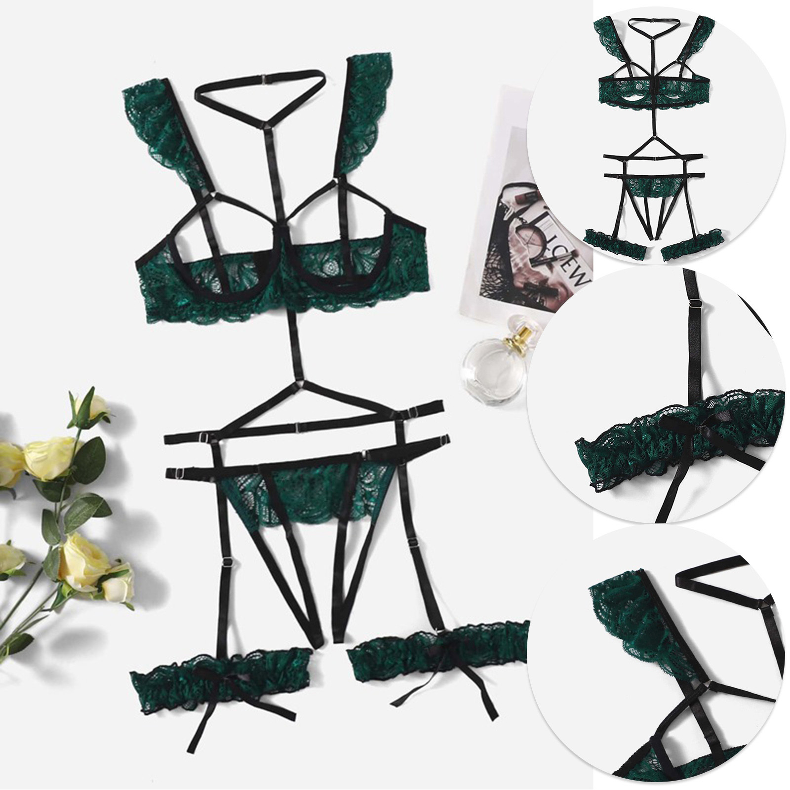 New Fashion Lace Lingerie Solid Color Embroidery Lace Garter Belt Leg ...