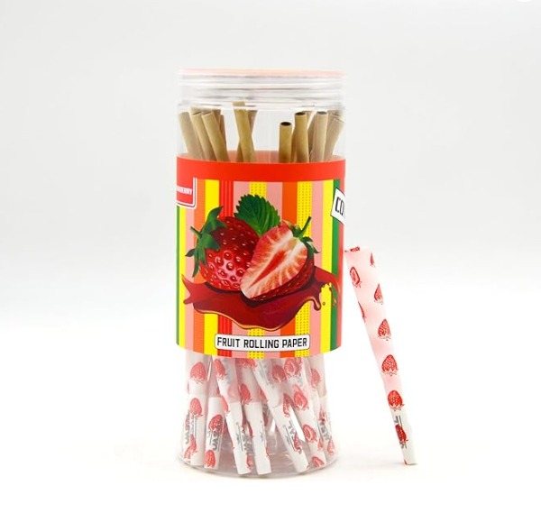 48 Cone Strawberry Fruit Flavor 1¼ Cones Rolled 84Mm Rolling Paper With ...