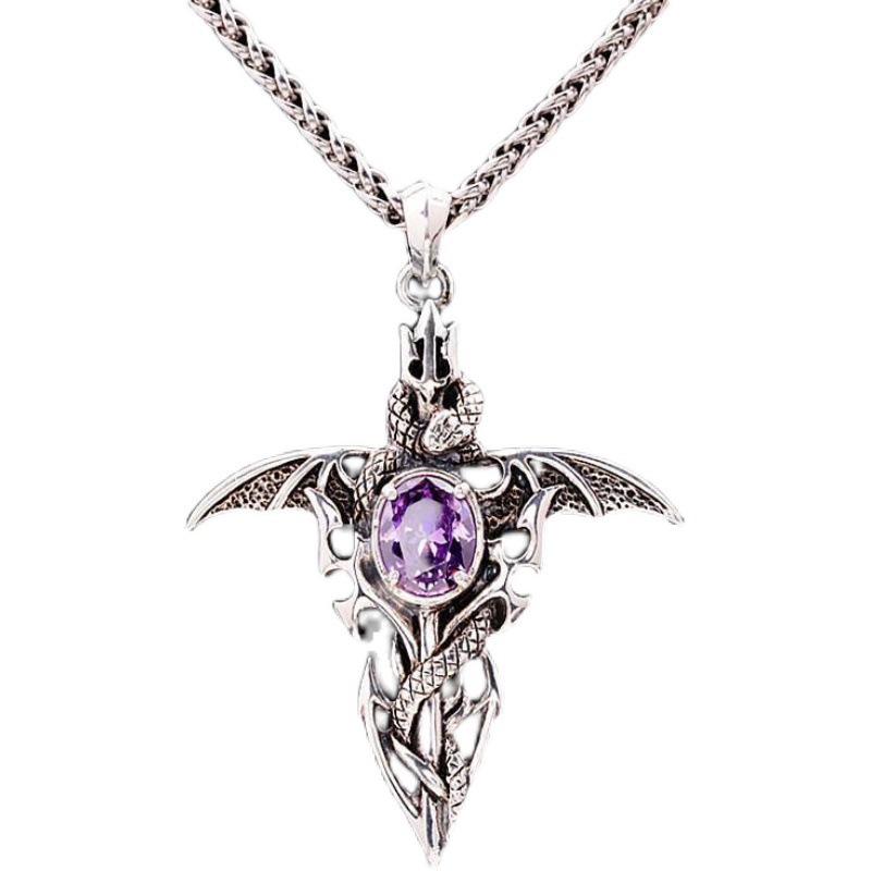 [ New ] Devil Sword Pendant Men's Trendy Unique Vintage Amethyst Set ...