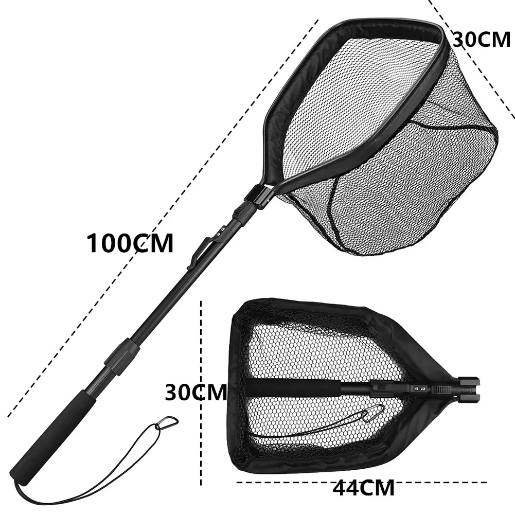 Folding Fishing Landing Net with Aluminum Telescoping Pole Handle Nylon ...