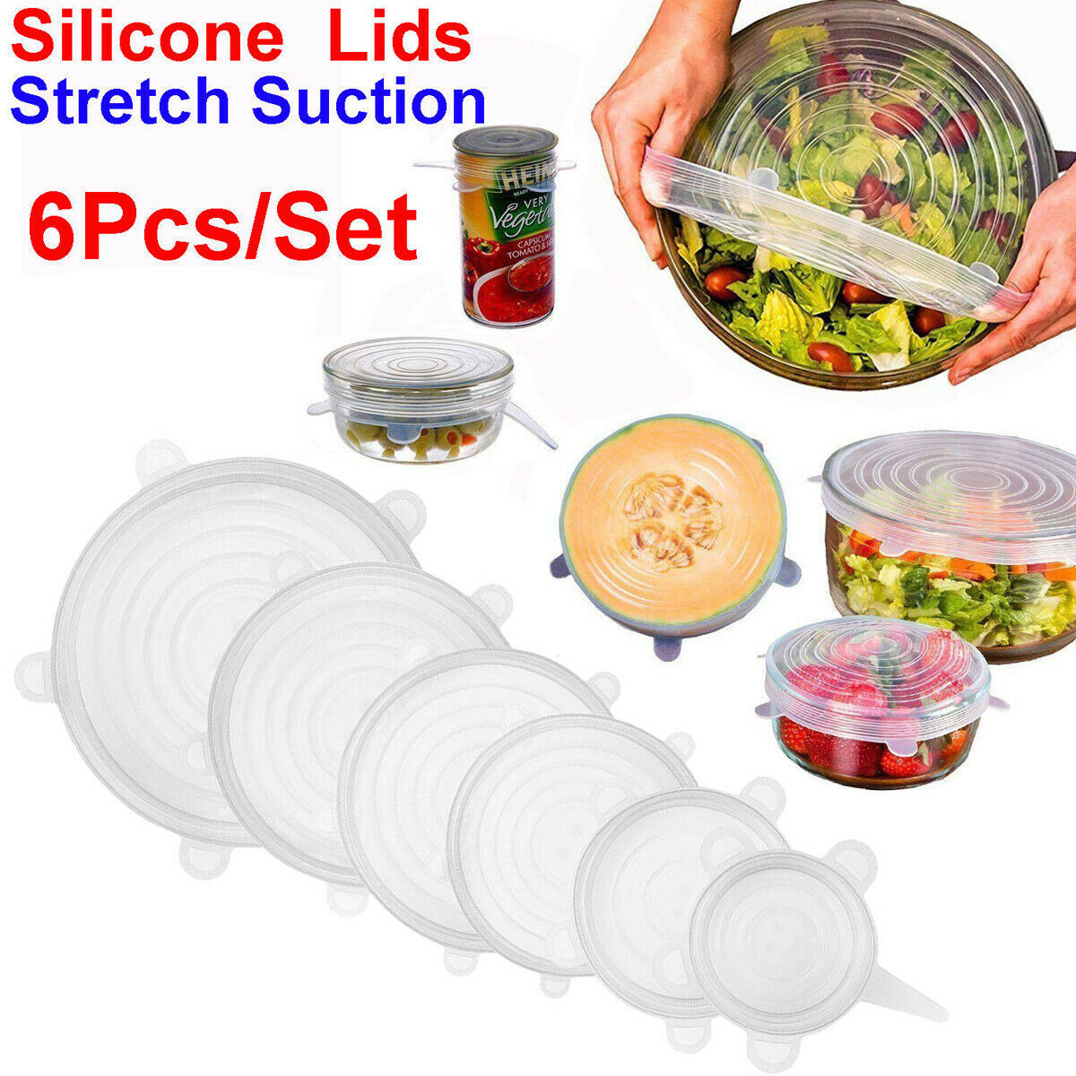 Silicon Food Cover Set of 6pcs Kitchen Reusable Silicone Stretch Cover ...