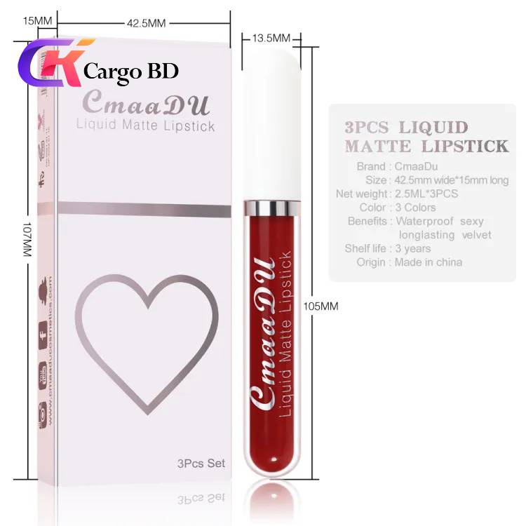 CmaaDu 3 Pcs/set liquid matte non-stick cup waterproof lipstick set