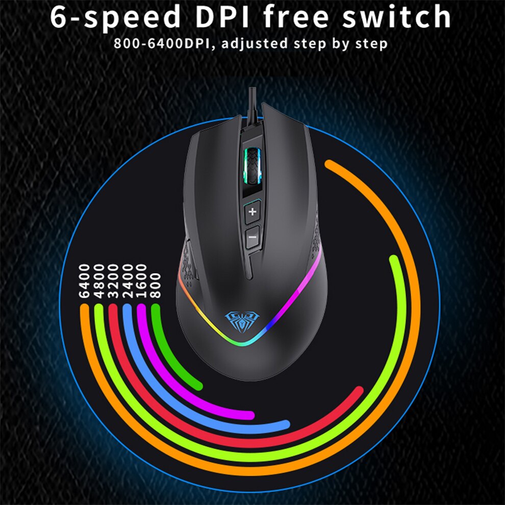 AULA F805 Gaming Mouse PC Gamer Wired Mouse USB 6400DPI Adjustable ...