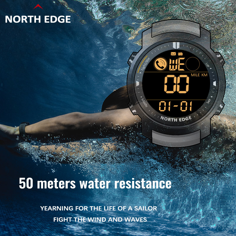 NORTH EDGE Men's Digital Watch Military Waterproof 50M Running Sports ...