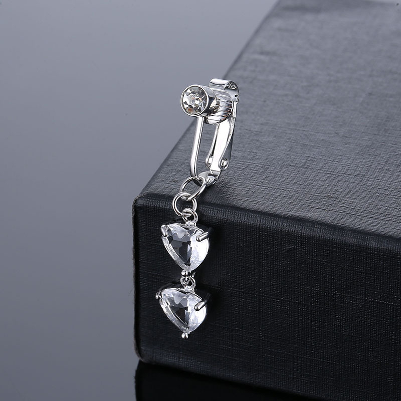 Fake Belly Button Ring Fake Belly Piercing Two Crystal Heart Clip Body ...