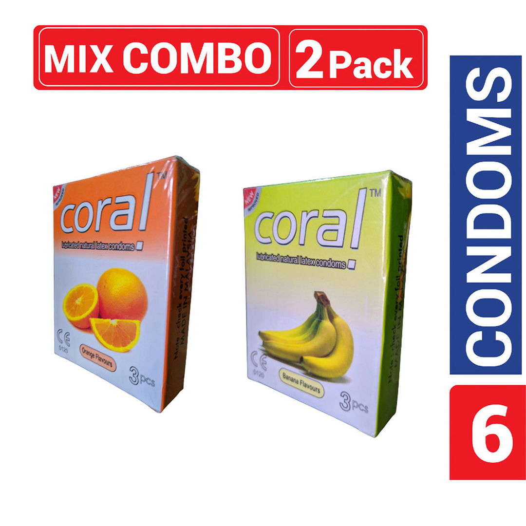 Coral Mix |1 Pack Orange & 1 Pack Banana Flavored Condom For Men | 3x2 ...