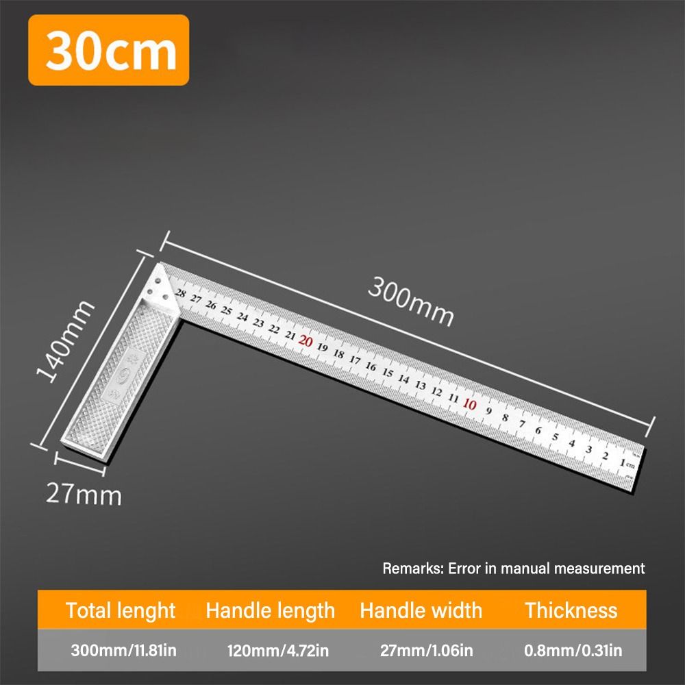 Professional Double Sided Scale Angle Square Ruler Stainless Steel 30 ...