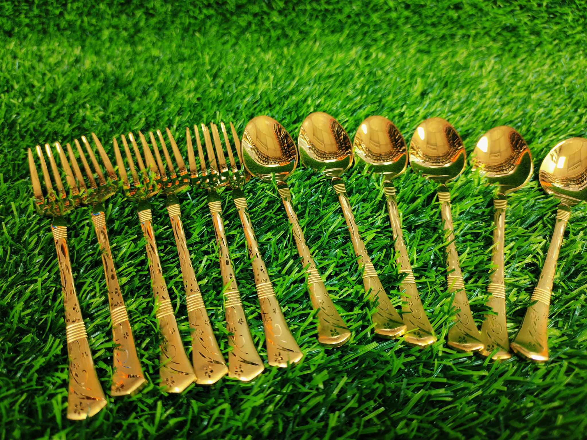 Cutlery Tea & Fork Spoon 12 Pcs Set Golden Color. Dessert Spoon, Coffee ...