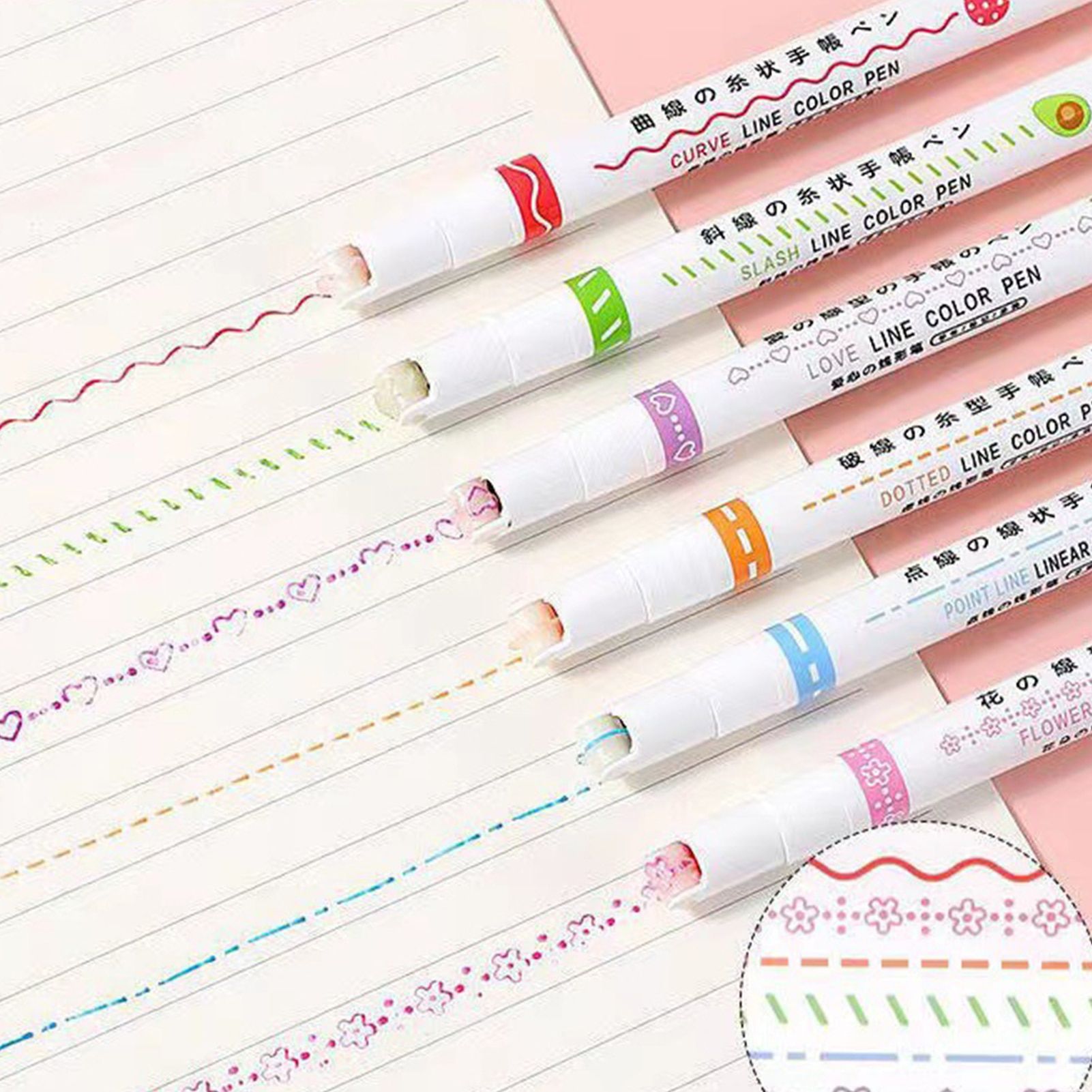 New Curves Highlighter Pen Set 6 Curves Shapes Colored Pens for ...