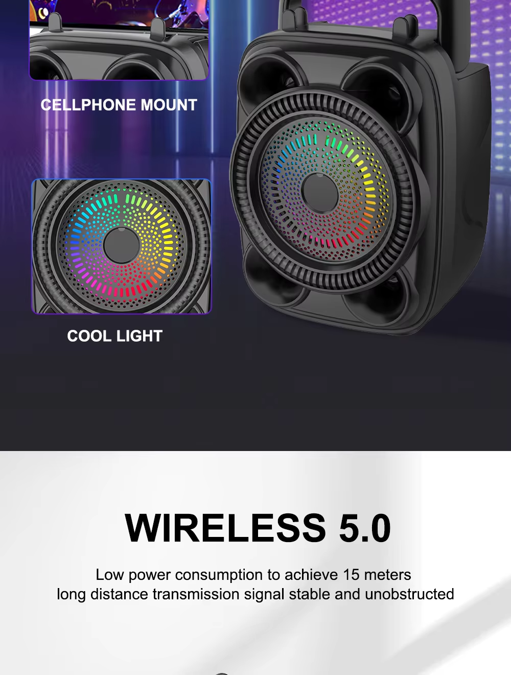 ZQS-1498 Bluetooth, USB, TF Card & FM Radio Supported 4 Inch Driver RGB ...