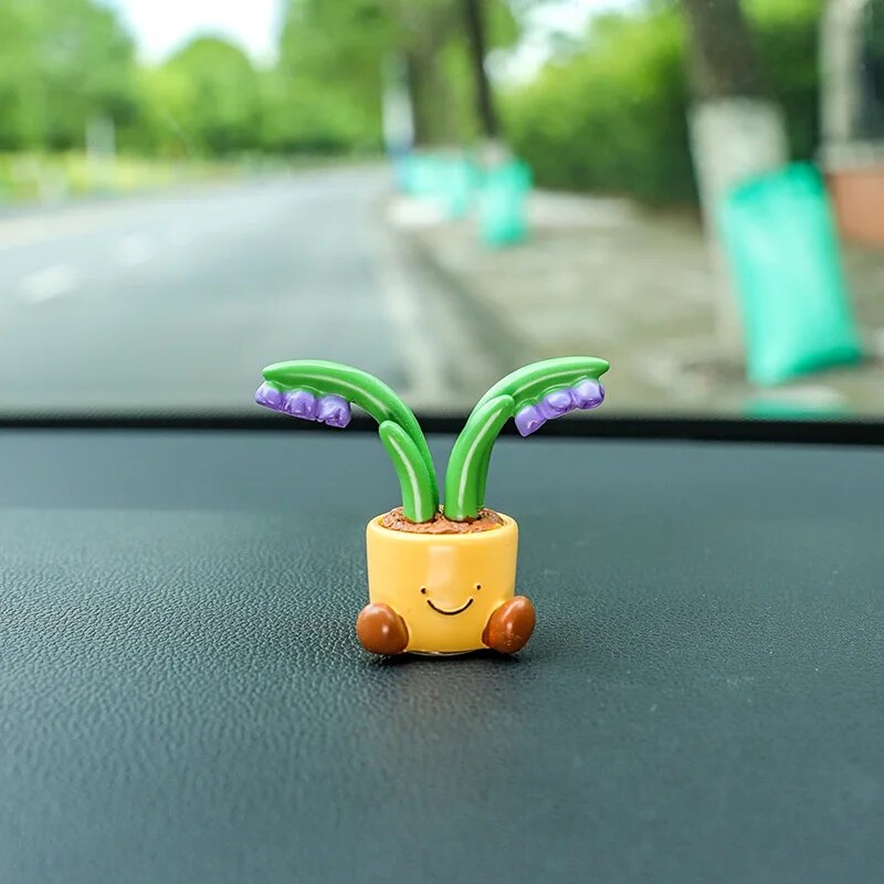 NEW Cute Cartoon Flower Pot Car Dashboard Ornament,Car Interior Center ...