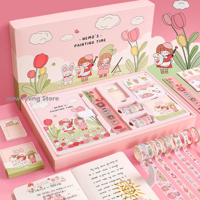 Kawaii Notebook Box Set Notepads Stationery Cute Purple Pink Diary ...
