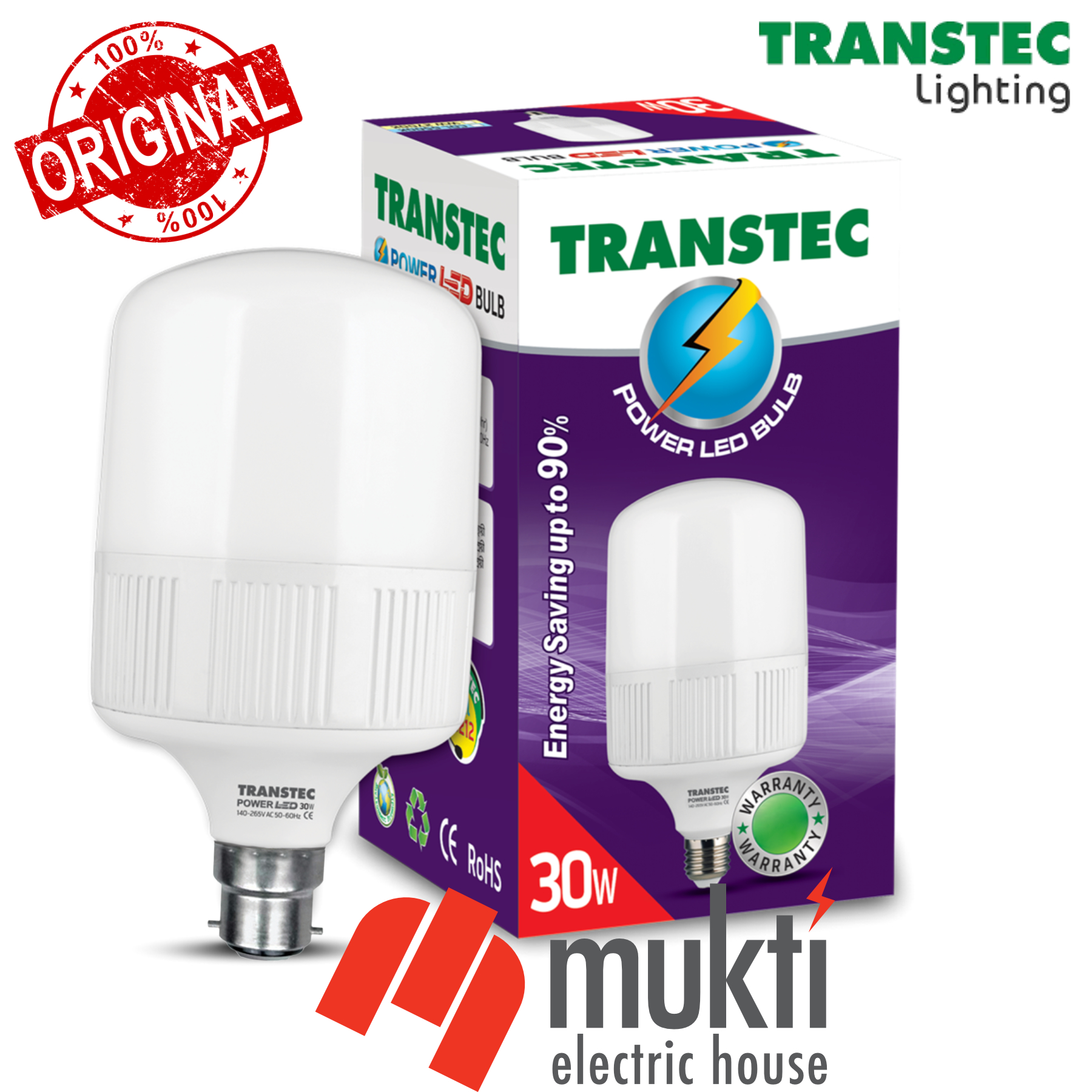 TRANSTEC Power 30 Watts Bright LED Bulb White Lamp Light 1 Years ...