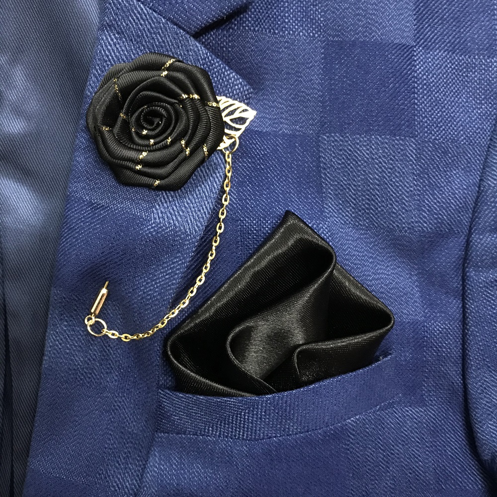 Flower Lapel Chain Pin With Pocket Square For Men (1 Flower+1 Pocket ...
