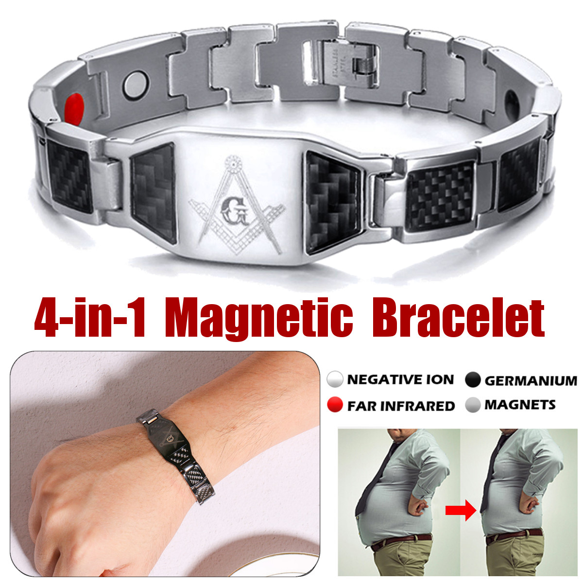 【Beiver Jewelry Store 】4 in 1 Men Magnetic Bracelet Carbon Accessories ...