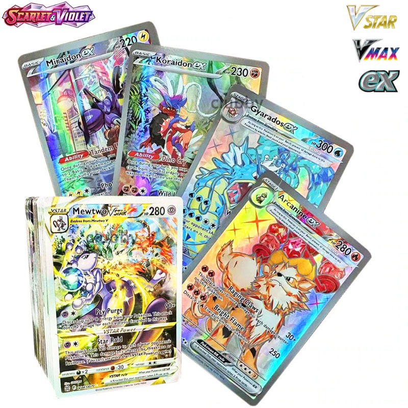 NovaNest 100pcs Pokemon Shiny Mewtwo Vstar Vmax Gx Holographic Cards ...