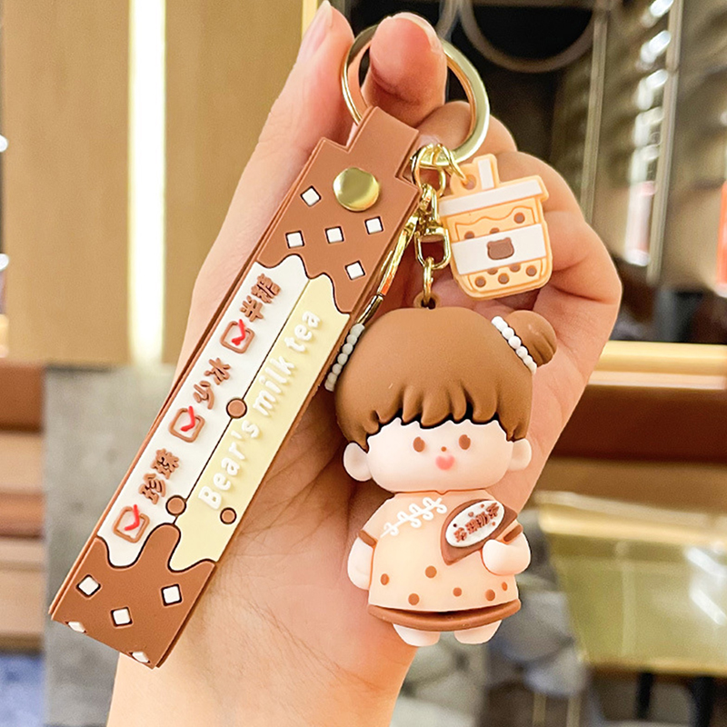 Cute Cartoon Pearl Milk Tea Pendant Keyring Drink Milk Tea Boy Girl ...