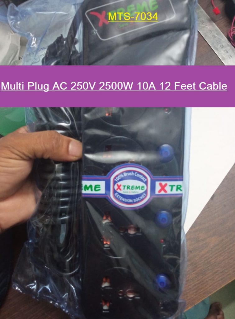 Multiplug Socket Heavy Duty Multi Plug AC 250V 2500W 10A 12 Feet Cable ...