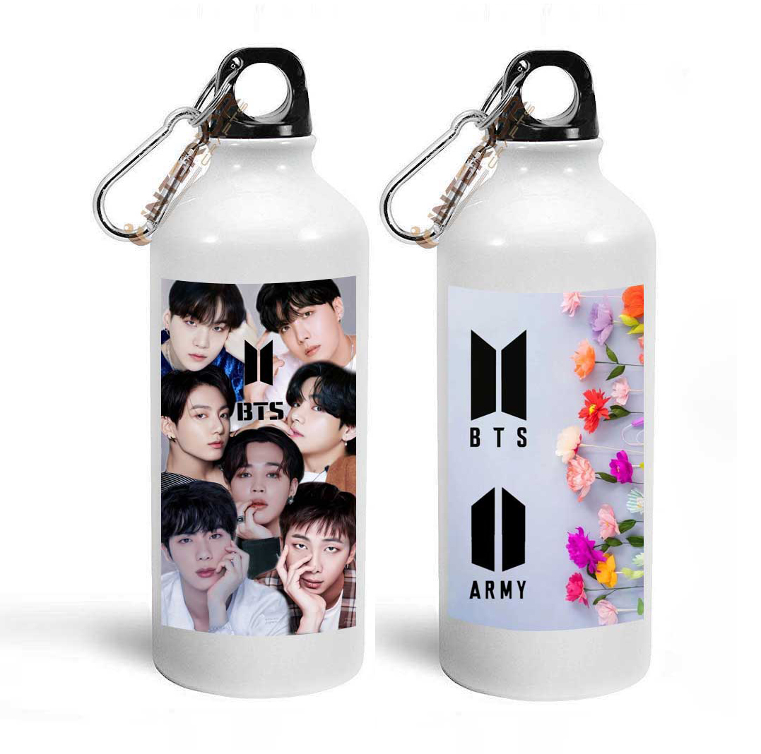 BTS Logo With BTS Member Printed Water Bottle Sipper ,White Aluminum ...