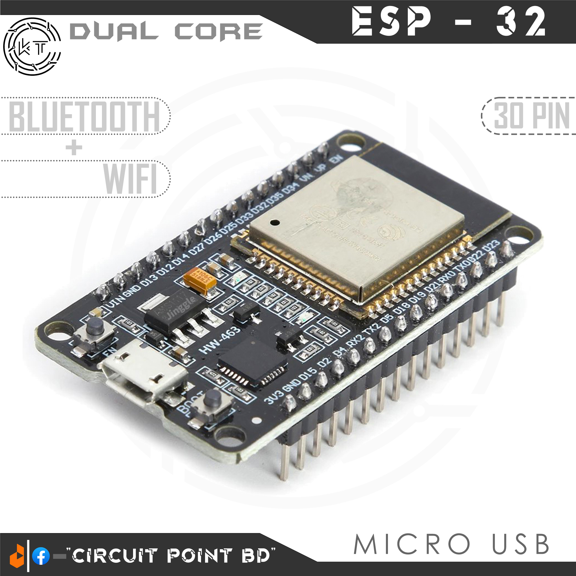 NodeMcu ESP32 ESP32S, 32 Bit, Dual Core, 240 MHz Development Board with Built-in WiFi & Bluetoot ...