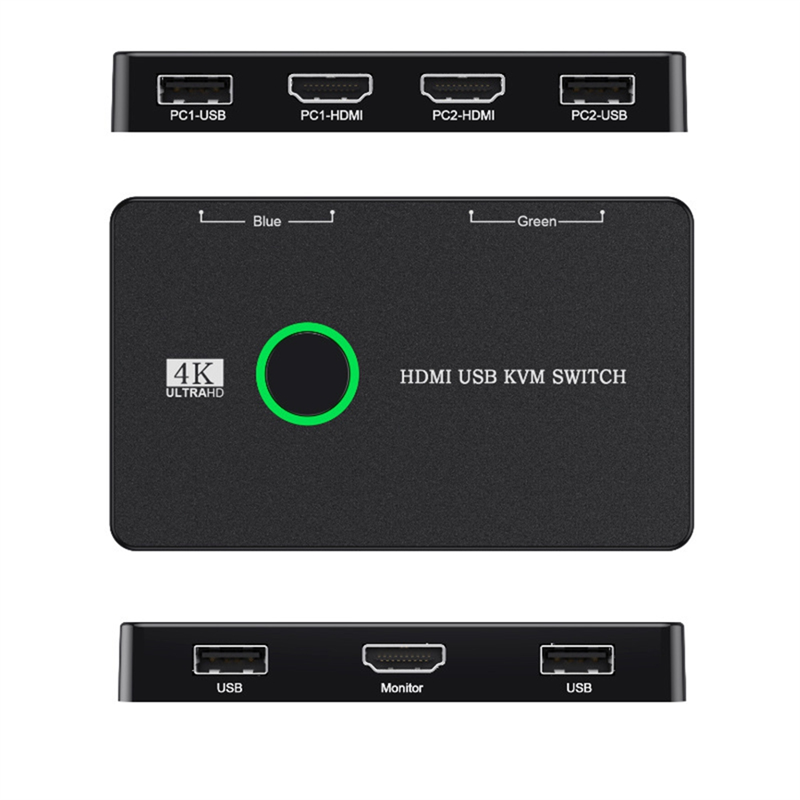 KVM Switch 2 Port Box USB and HDMI-Compatible Switch for 2 Computers ...