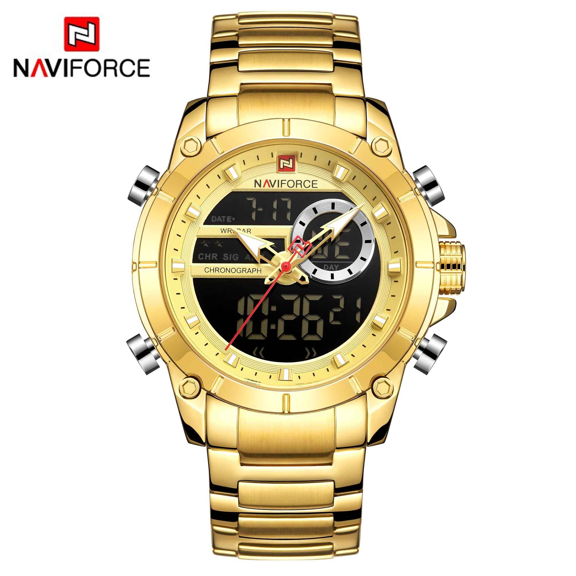 watch | Naviforce NF9163 Stainless Steel Dual Time Wrist Watch for Men ...