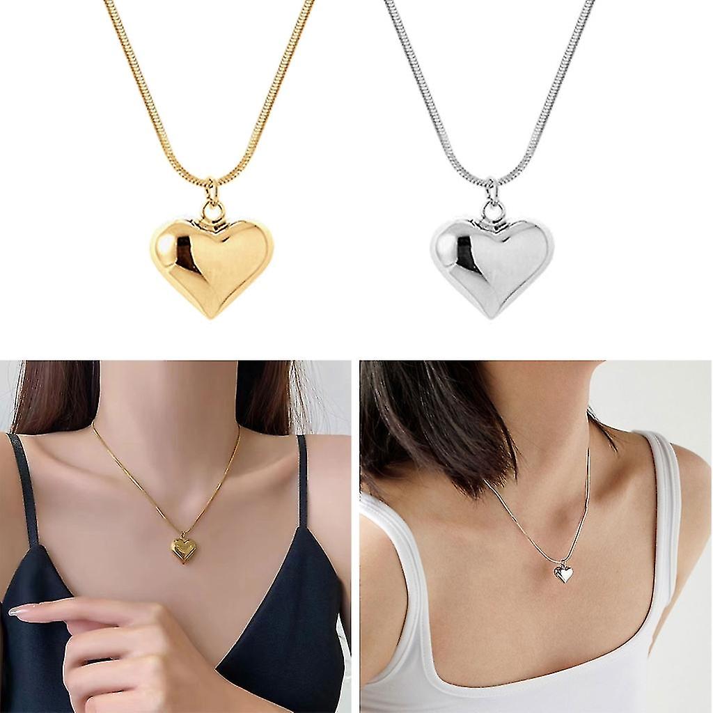 Necklace Love Shaped Titanium Steel Heartbeat Lockbone Chain Heart ...