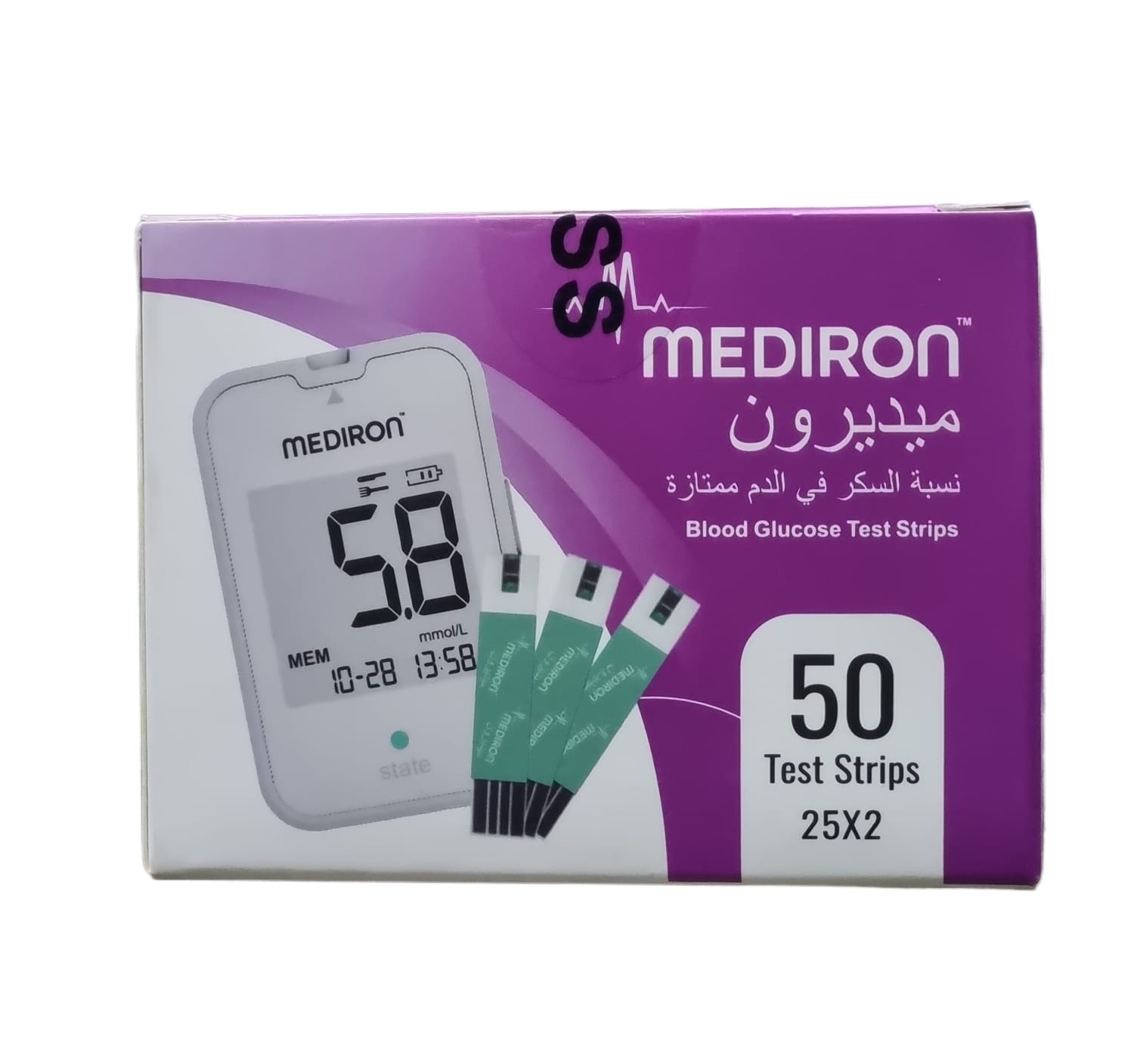 Mediron Blood Glucose Test 1box 25X2 Test Strips 50pcs | Daraz.com.bd