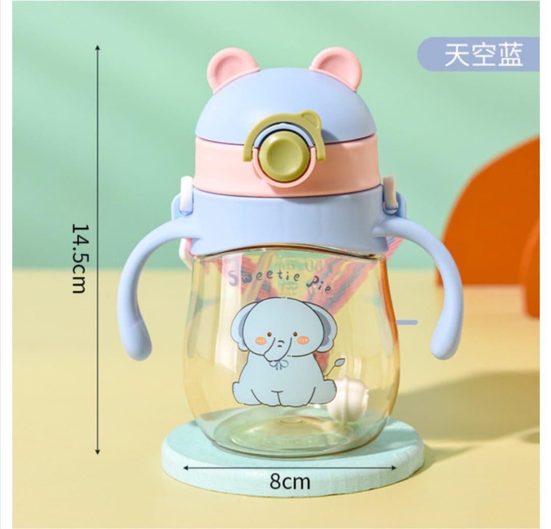 Cute Kids Water Bottles With Straw Children's 410ml Large Capacity Kawaii Cartoon Student School ...