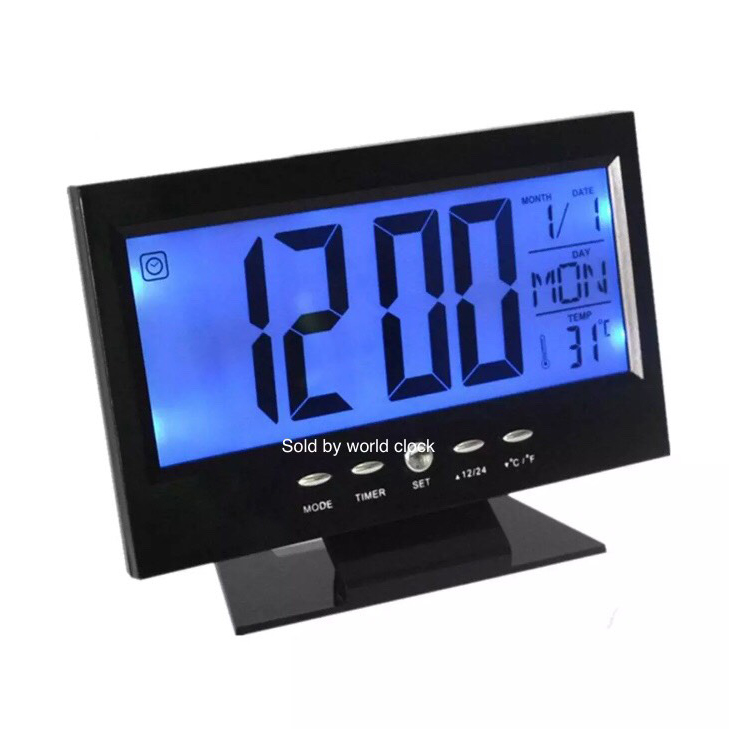 Sound Sensor Light Up LCD Digital Table Clock + Calendar Temperature ...