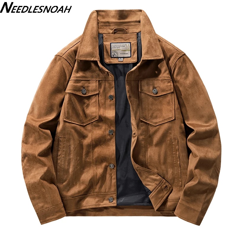 NEEDLESNOAH Men Vintage Brown Pilot Suede Jacket Spring Autumn Cargo ...
