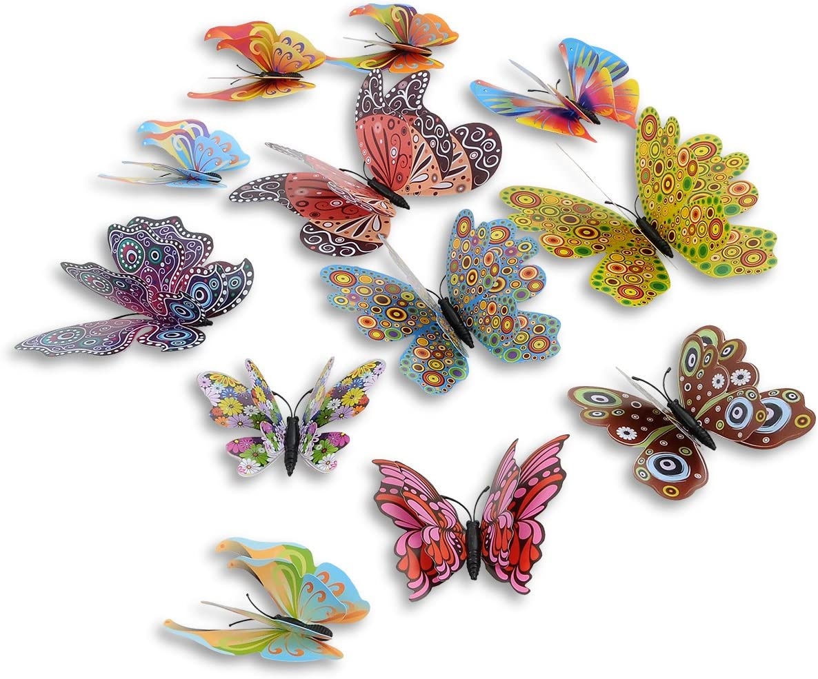 12Pcs Double Layer 3D Butterfly Wall Stickers for Home Room Decor ...