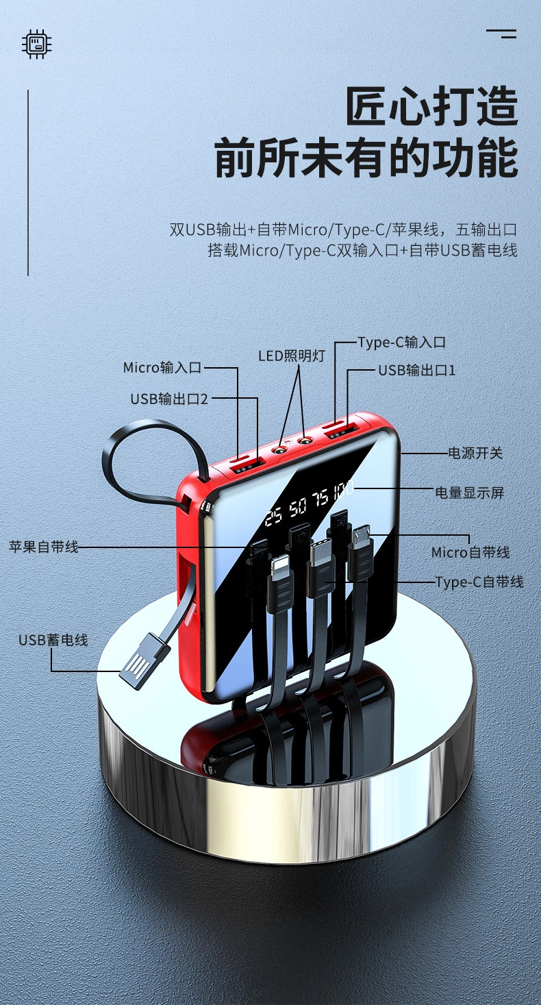 YM300 20000mAh Mirror Screen Power Bank – Built-in 4 Cables | Fast ...