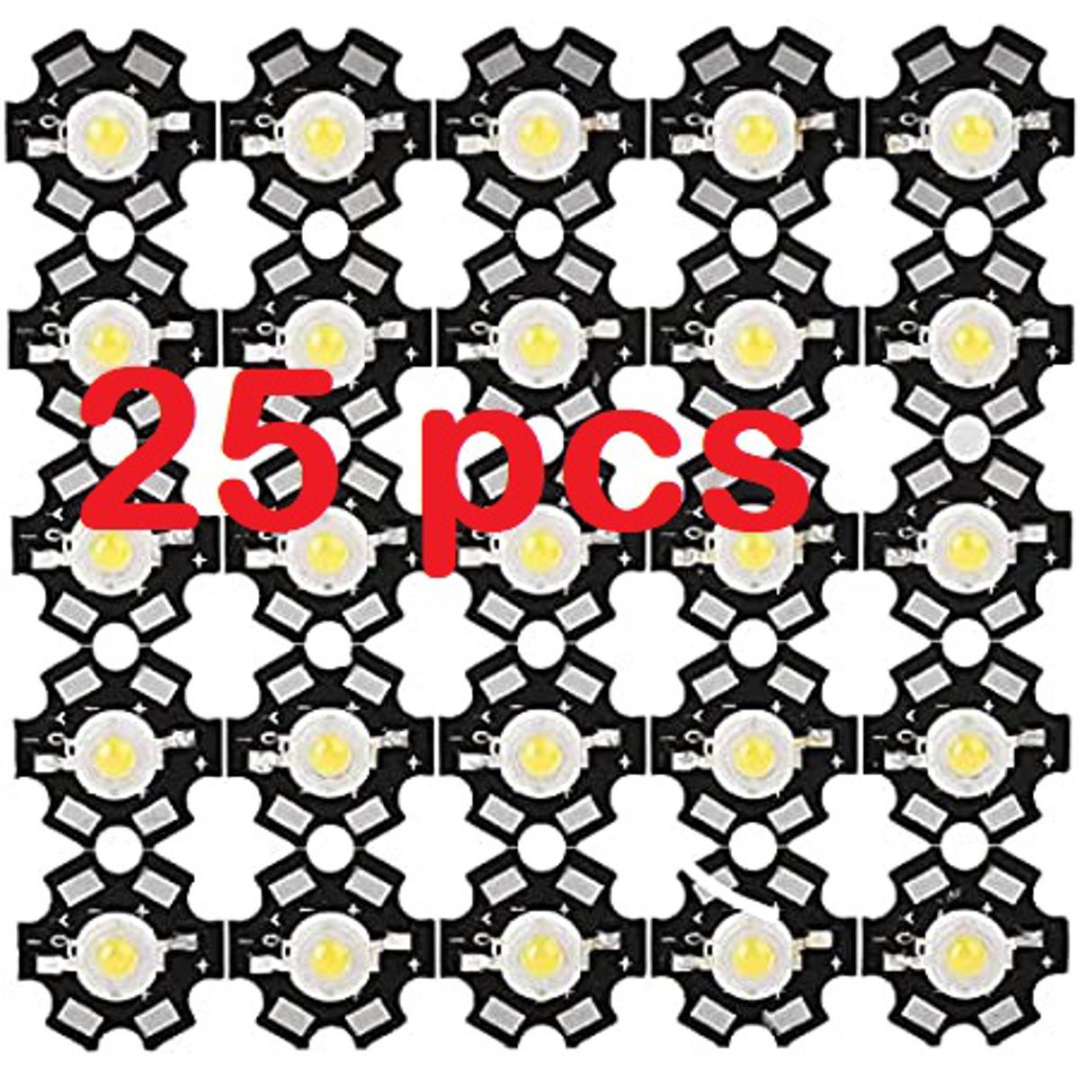 25Pcs- White 3W LED SMD Chip 3v 3.8v With Metal Plate Heatsink Heat ...