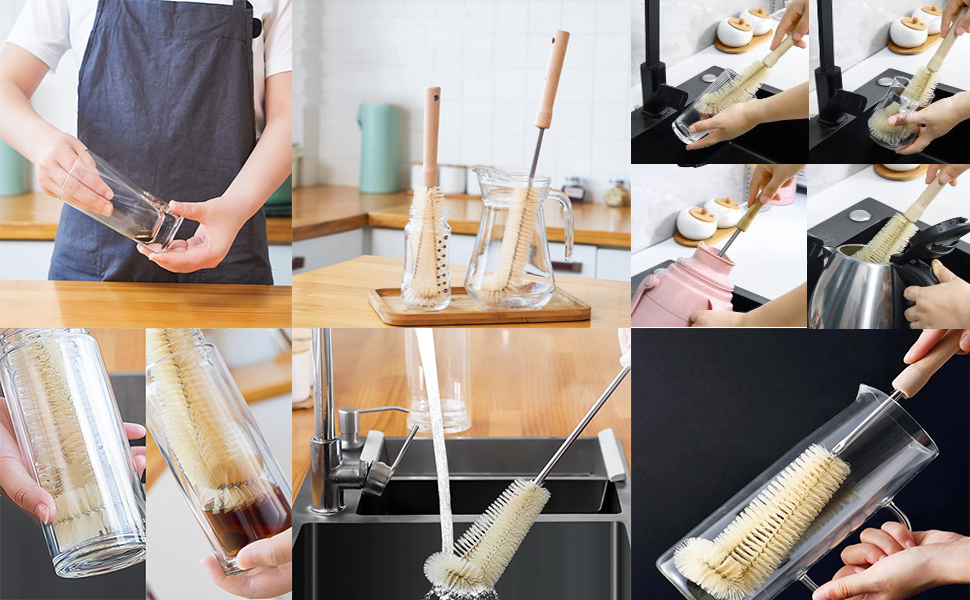 Long Handle Bottle Brush Baby Feeder Brush Wooden And Stainless Steel ...