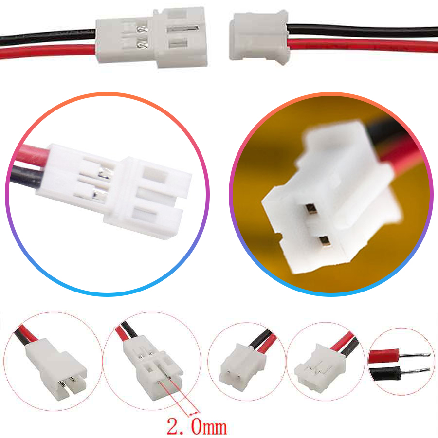 JST PH2.0 2.0mm Pitch 2Pin Male & Female Cable Connector. Micro JST PH 2P Plug Jack Socket ...