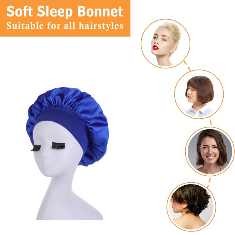 Women's Satin Solid Wide-brimmed Sleeping Hat Night Sleep Cap Hair Care ...