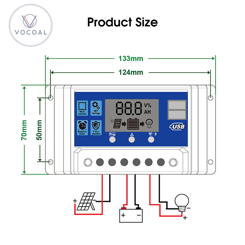 Vocoal 30A Solar Charge Contro ller Solar Panel Controller 12V/24V ...