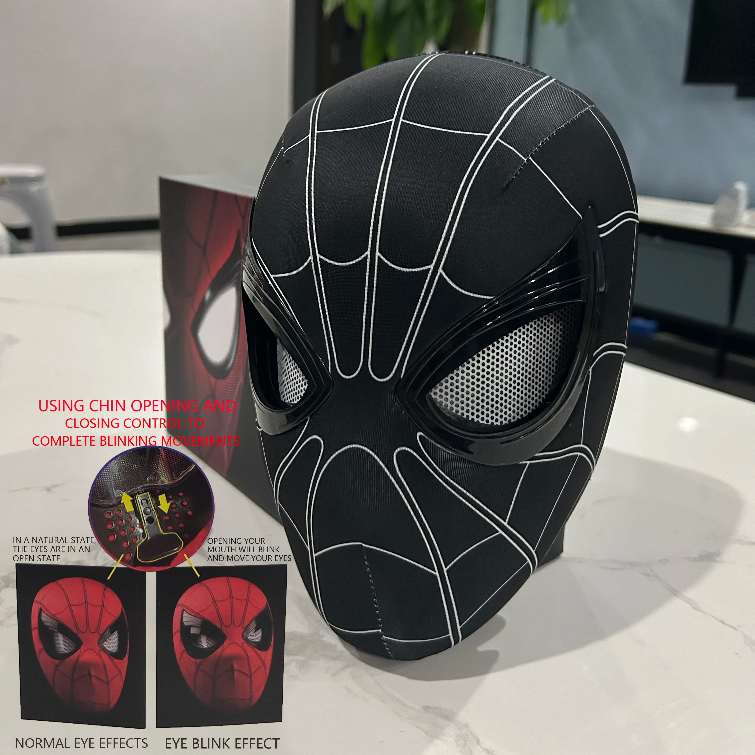 Halloween Mascara Spiderman Headgear Cosplay Moving Eyes Electronic ...