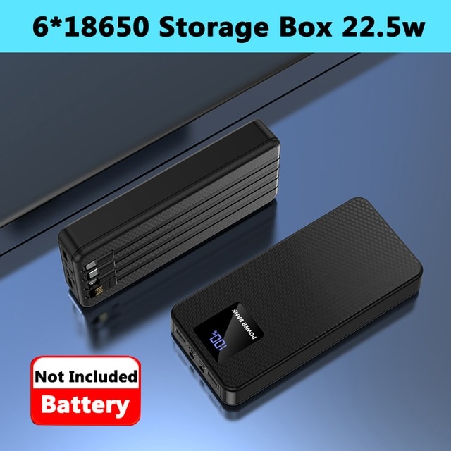 4 Cable Fast Power Bank Box Kit Flashlight USB Type C 18650 Battery ...