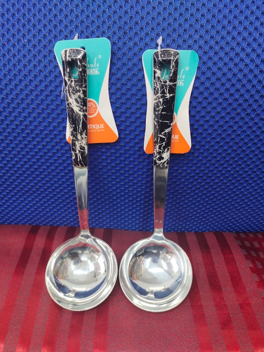 Stainless Steel With Silicon Ceramic Handle 1 Pcs Deep Curry Spoon Set ...