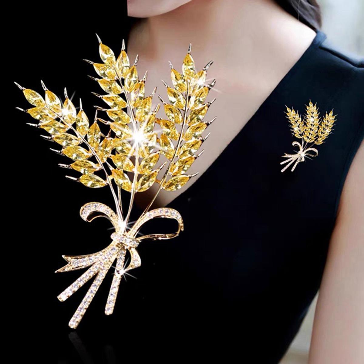 Luxury crystal rhinestone wheat ear brooch pins women party brooches ...